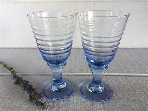 Vintage Blue Glass Goblets Set