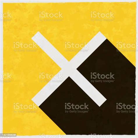 크로스 마크 질감이 있는 노란색 배경에 긴 그림자가 있는 아이콘 아니라고 말해에 대한 스톡 벡터 아트 및 기타 이미지