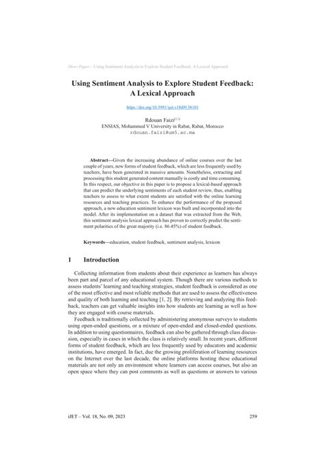 Pdf Using Sentiment Analysis To Explore Student Feedback A Lexical