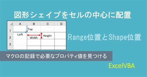 Excelvbaで図形シェイプをセルの中心に配置するプログラムを解説します。 教えて！excelvba