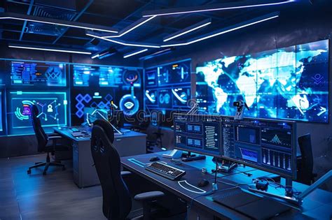 Futuristic Cyber Security Command Center Global Network Monitoring