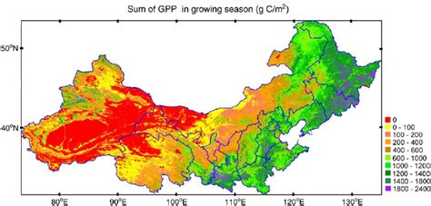 Spatial Patterns Of Sum Of Gpp In Growing Season From April To