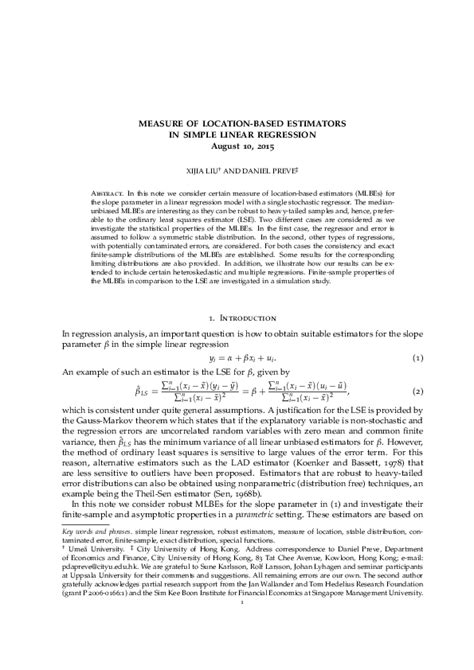 pdf measure of location based estimators in simple linear regression