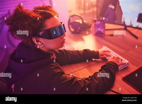 Hacker Cyber Security And Programming With Black Woman Typing For Coding Software And Phishing