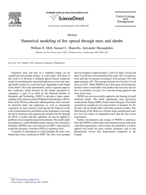 Pdf Numerical Modeling Of Fire Spread Through Trees And Shrubs