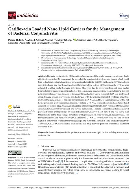 Pdf Gatifloxacin Loaded Nano Lipid Carriers For The Management Of Bacterial Conjunctivitis