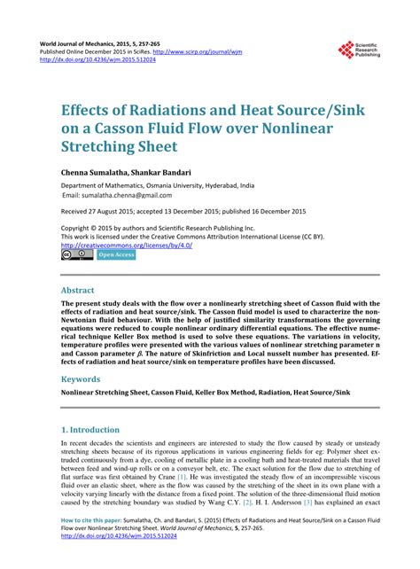 Pdf Effects Of Radiations And Heat Sourcesink On A Casson Fluid Flow Over Nonlinear