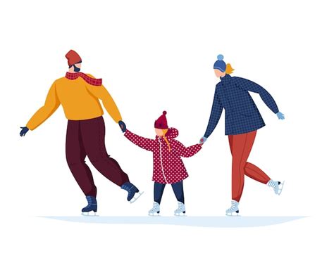 Счастливая семья проводит время вместе на открытом ледовом катке векторная иллюстрация