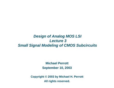 Pdf Design Of Analog Mos Lsi Lecture 3 Small Signal Modeling · A