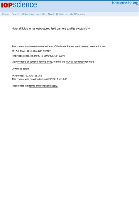 Pdf Natural Lipids In Nanostructured Lipid Carriers And Its Cytotoxicity