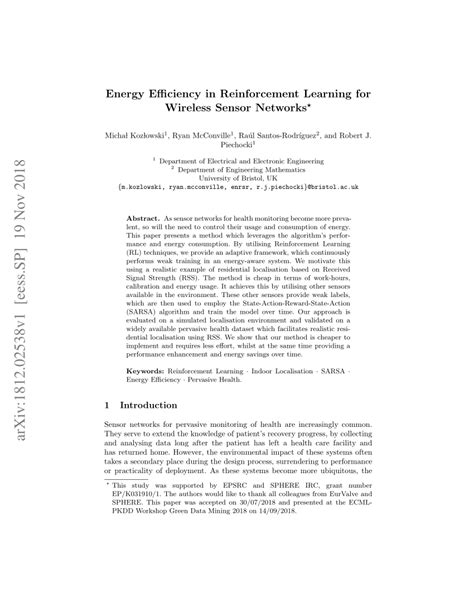 Pdf Energy Efficiency In Reinforcement Learning For Wireless Sensor