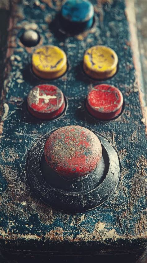 Vintage Arcade Buttons On A Weathered Control Surface Stock Image Image Of Design Closeup