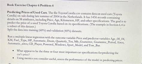 Solved Book Exercise Chapter 6 Problem 4 Predicting Prices Of Used