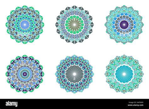 Colorful Abstract Geometrical Ornate Triangular Mandala Set Polygonal Ornamental Round Vector