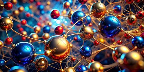 Abstract Network Of Interconnected Golden Blue And Red Spheres