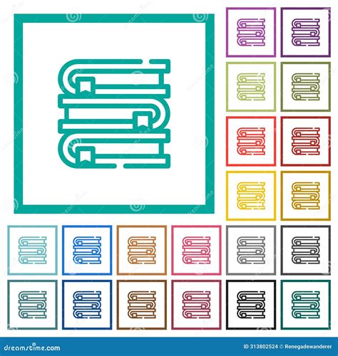 Stack Of Books Outline Flat Color Icons With Quadrant Frames Stock Vector Illustration Of