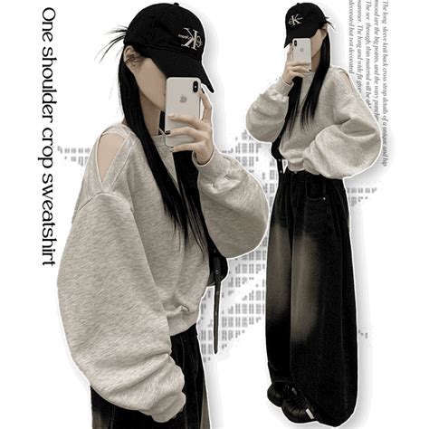 기모ver러블리힙 아방핏 한쪽트임 원오프숄더 크롭 벌룬맨투맨 연말룩 에이블리