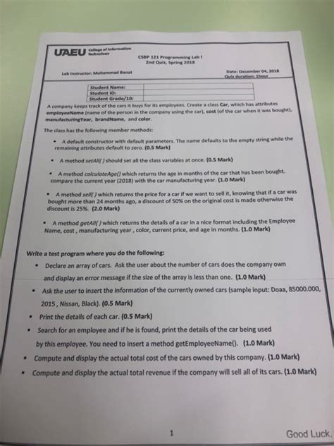 Solved Csbp 121 Programming Lab I 2nd Quit Spring 2018 Lab