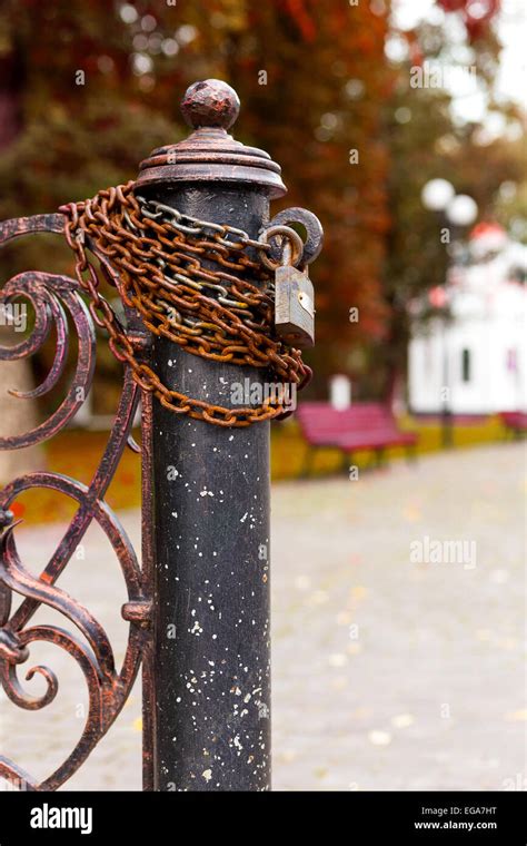 Post Chain Lock Street Gate Stock Photo Alamy
