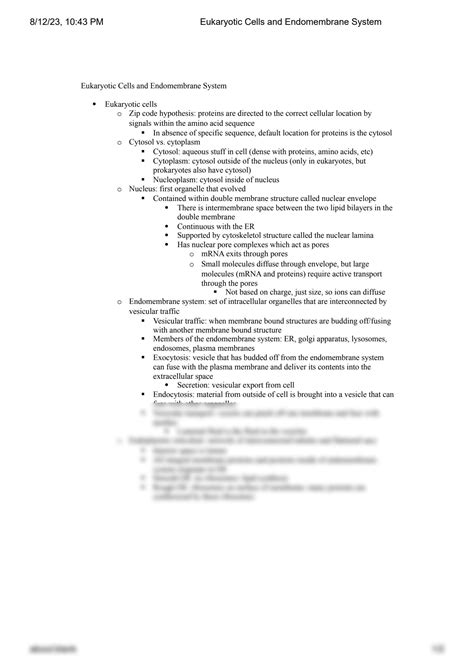 Solution Eukaryotic Cells And Endomembrane System Molecules And Cells Biol200002 2017 2018
