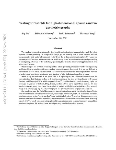 Testing Thresholds For High Dimensional Sparse Random Geometric Graphs Deepai