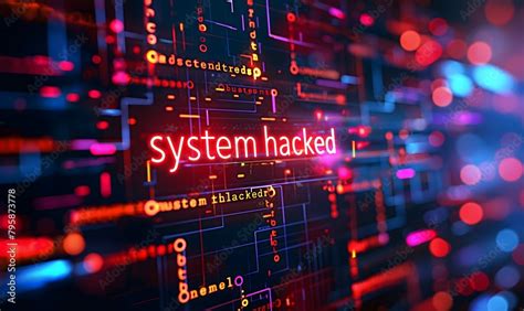 System Hacking With Info Message System Hacked Background With A Code On A Blue Background