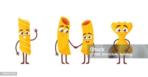 귀여운 파스타 캐릭터 이모티콘 재미있는 국수 인물 이탈리아 밀 음식 카와이 마카로니 마스코트 손을 잡고 건강한 식생활에 대한 스톡 벡터 아트 및 기타 이미지 Istock