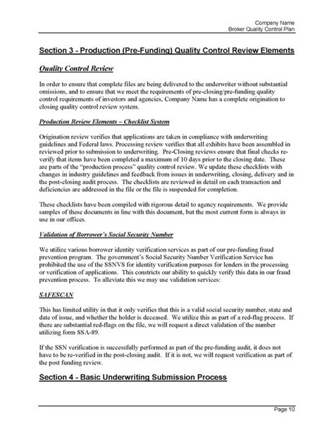 Sample Quality Control Plan For Mortgage Brokers Classles Democracy
