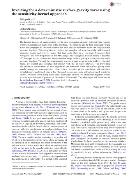 pdf inverting for a deterministic surface gravity wave using he sensitivity kernel approach