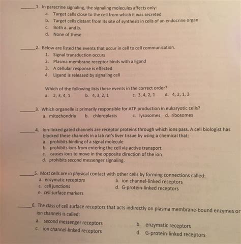 Solved 1 In Paracrine Signaling The Signaling Molecules