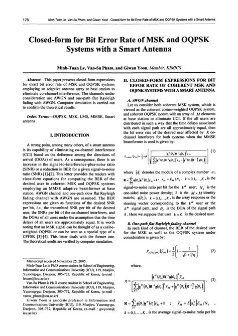 Pdf Closed Form For Bit Error Rate Of Msk And Oqpsk Systems With A Smart Antenna
