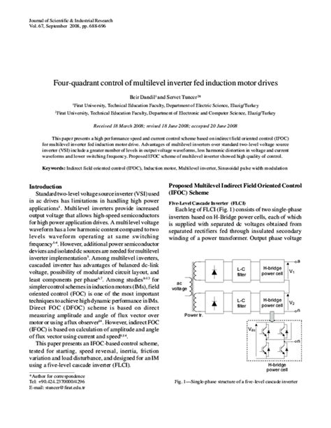 Pdf Four Quadrant Control Of Multilevel Inverter Fed Induction Motor Drives