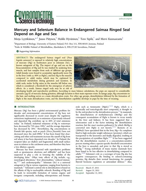 Pdf Mercury And Selenium Balance In Endangered Saimaa Ringed Seal