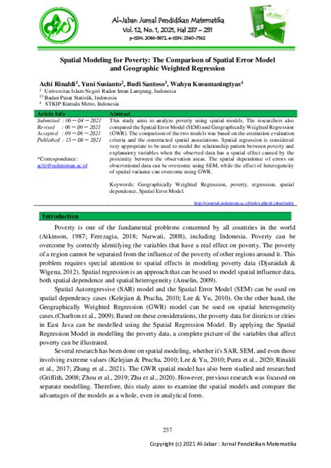 Pdf Spatial Modeling For Poverty The Comparison Of Spatial Error