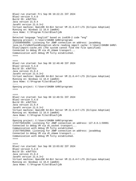 Bluej Debuglog Pdf Java Programming Language Virtual Machine