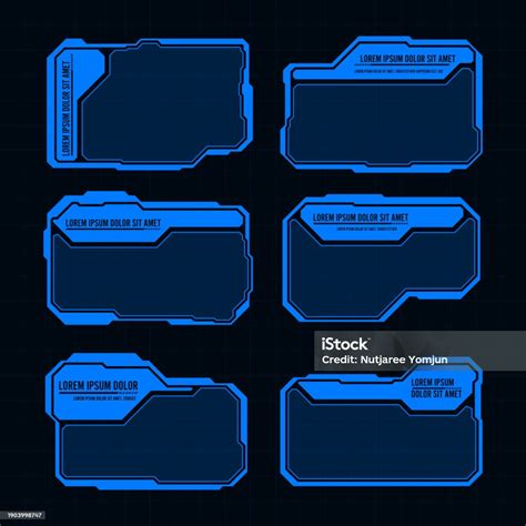 벡터 세트 미래 프레임 Hud 기술 사이버 펑크 디자인 요소 기술 프레임 하이테크 요소 가상현실에 대한 스톡 벡터 아트 및 기타 이미지 가상현실 개념 개체 그룹