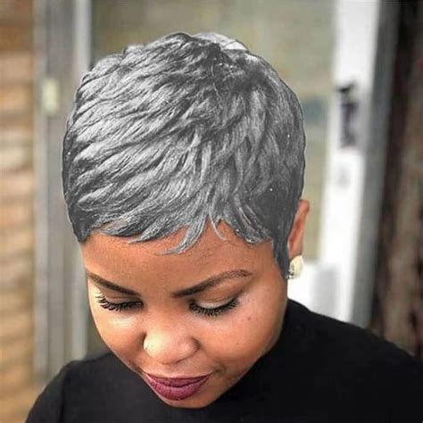 Docute Short Grey Pixie Cut Wigs For Black Women For Black