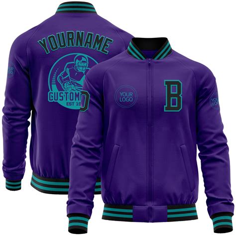 2025 Custom Purple Black Teal Bomber Varsity Letterman Zipper Jacket