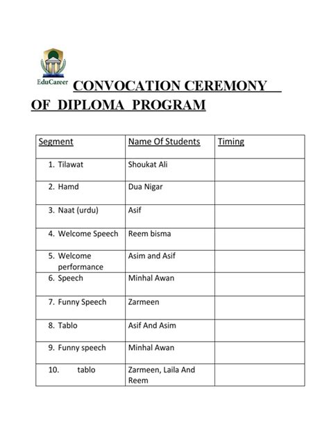 Convocation Ceremony Of Diploma Program Pdf