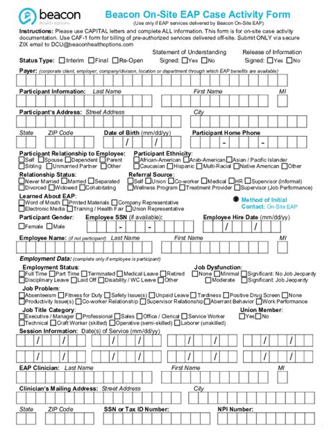 Fillable Online Eap Case Activity And Billing Form Beacon Health