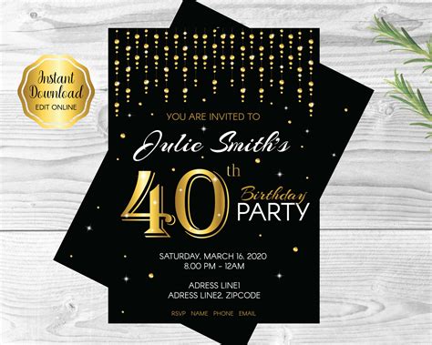 40th Birthday Party Invitations For Women