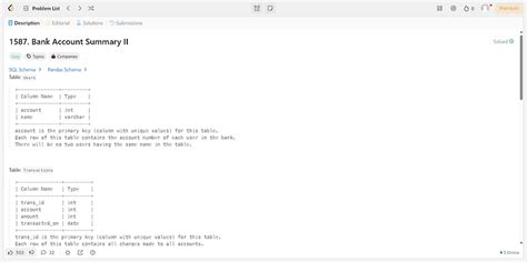 Leetcode 1587 Bank Account Summary Ii