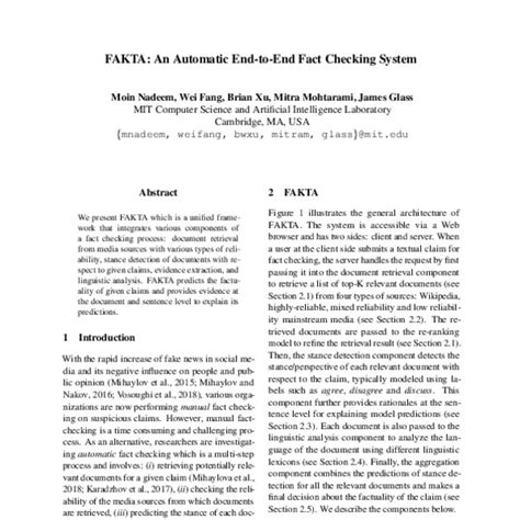 Fakta An Automatic End To End Fact Checking System Acl Anthology
