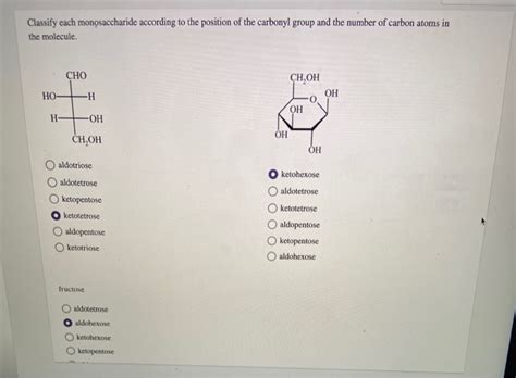 solved classify each monosaccharide according to the