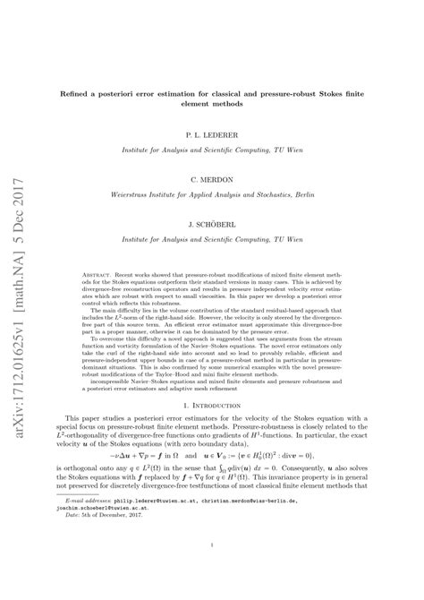 Pdf Refined A Posteriori Error Estimation For Classical And Pressure
