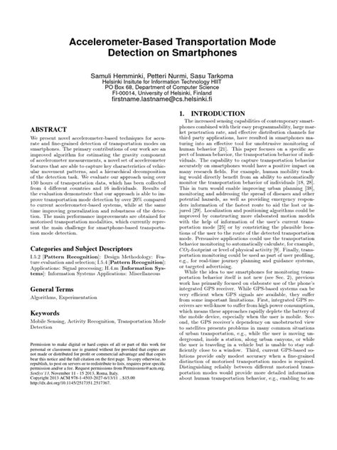 Android Transportation Detection Pdf Accelerometer Smartphone