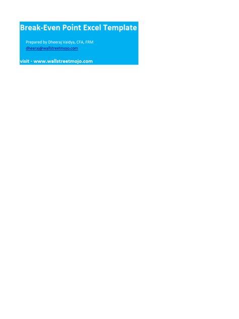 break even point excel template pdf