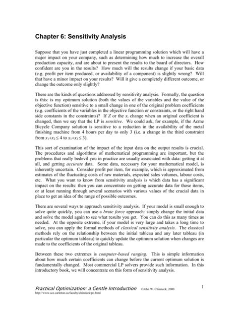 Chapter 6 Sensitivity Analysis