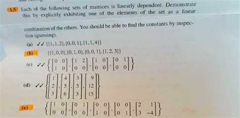 solved 1 5 each of the following sets of matrices is