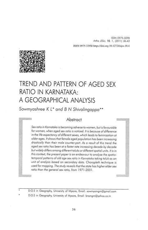 PDF Trend And Pattern Of Aged Sex Ratio In Karnataka A Geographical Analysis